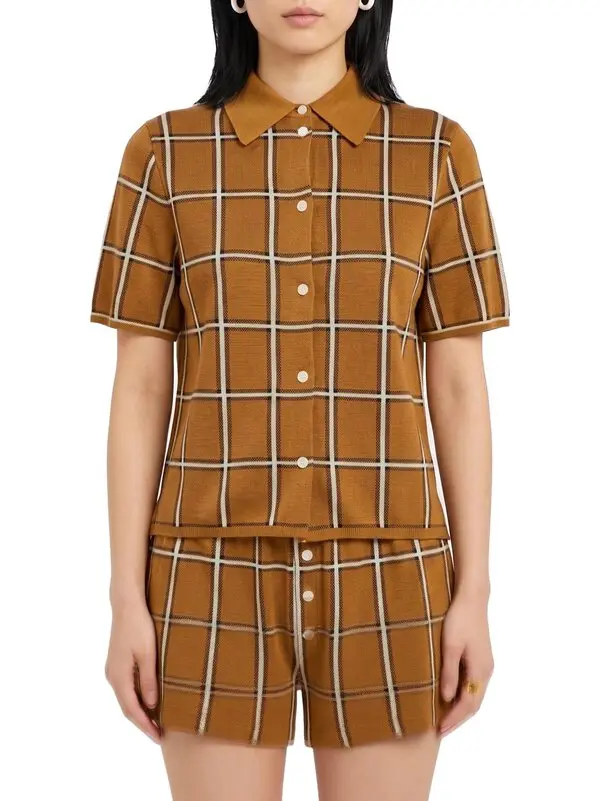 Guest In Residence Check Linen And Silk Casual Shirt - Brown