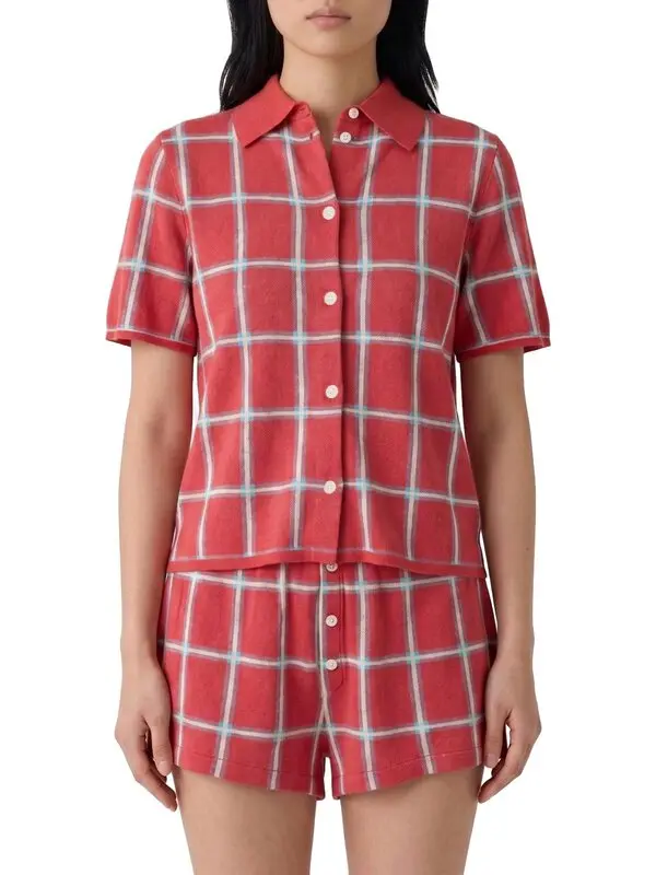 Guest In Residence Check Linen And Silk Casual Shirt - Red