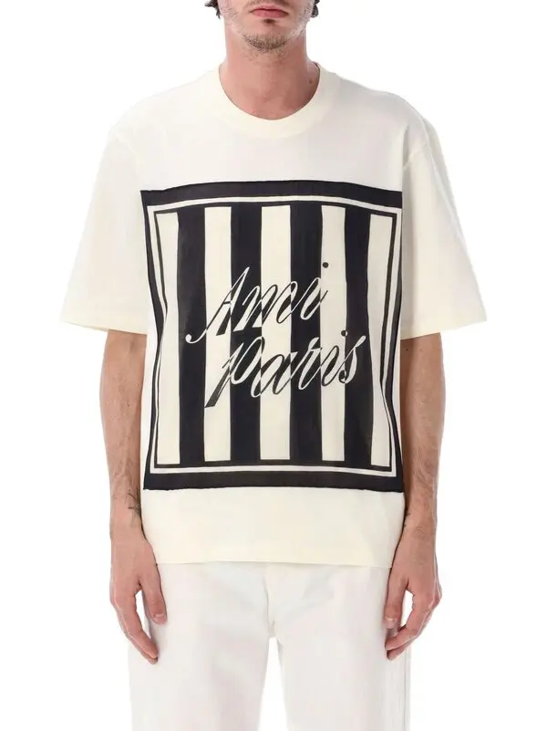 AMI Paris Cotton T-shirt With Contrast Logo And Dropped Shoulders - White