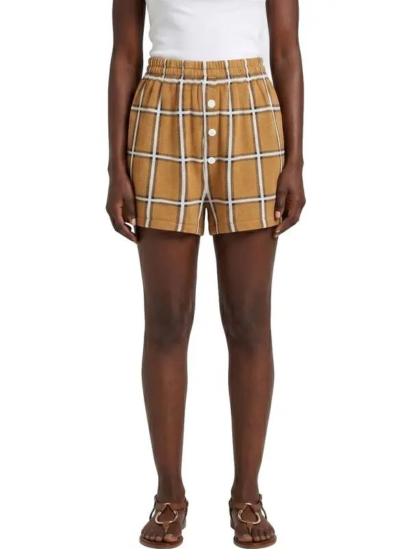 Guest In Residence Checked Silk And Linen Shorts - Brown