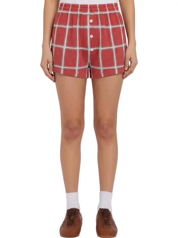 Guest In Residence Checked Silk And Linen Shorts - Red