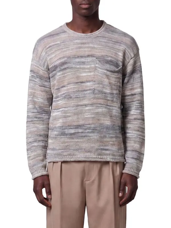 ROBERTO COLLINA Striped Linen Blend Crewneck Sweater - Grey