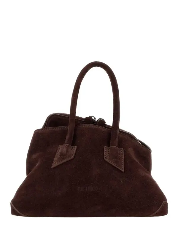 Attico La Passeggiata Suede Leather Handbag With Double Handle - Brown