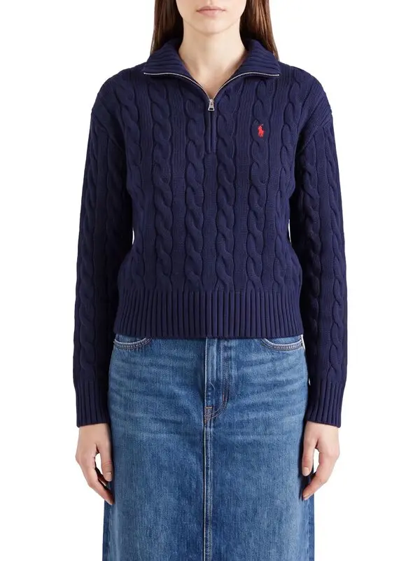 Polo Ralph Lauren Cable Knit Quarter Zip Jumper - Navy