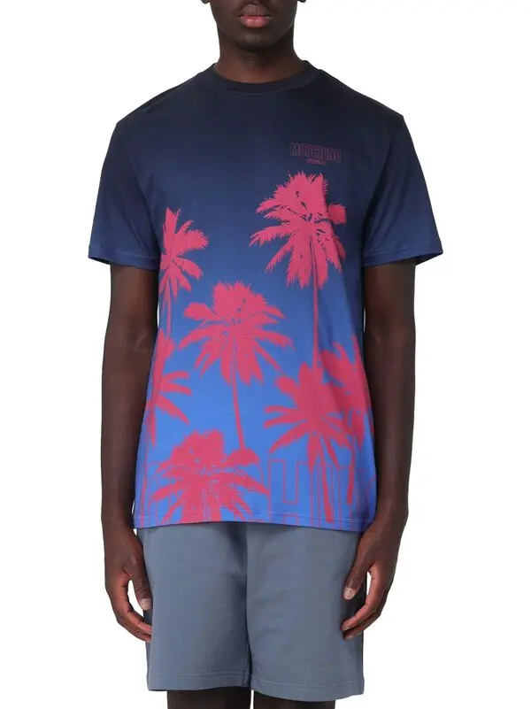 Moschino Graphic Print Cotton T-shirt With Contrast Logo - Gnawed Blue