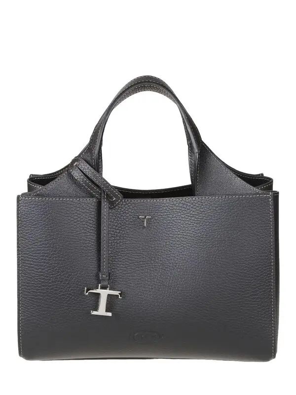 TOD'S Tumbled Leather Handbag With Double Handle And Logo Charm - Black