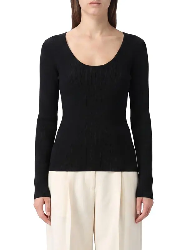 TOTEME Ribbed Scoop Neck Pullover - Black