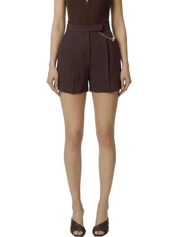 Elisabetta Franchi Pleated Chain Detail Shorts - Brown