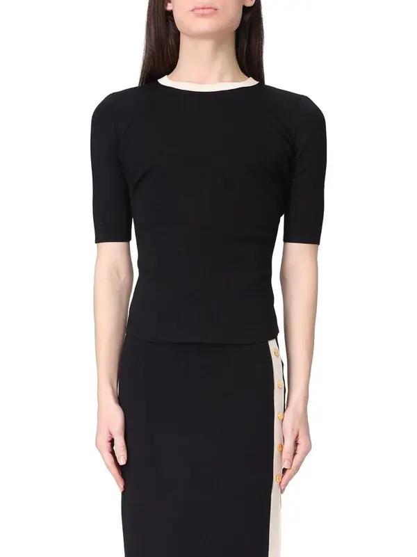Elisabetta Franchi Ribbed Knit Top With Open Back Detail - Black