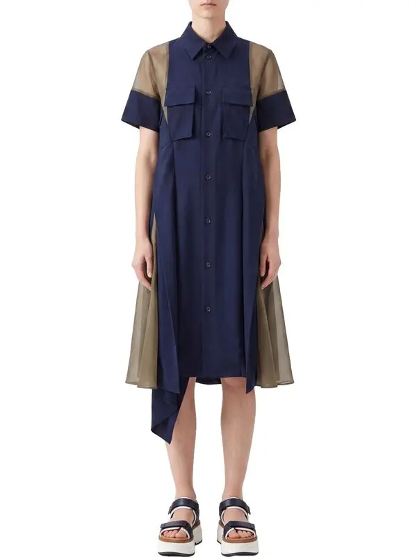 Sacai Cotton Blend Shirt Dress - Navy