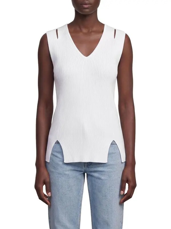 ROBERTO COLLINA Ribbed Cut-out Viscose Top - White