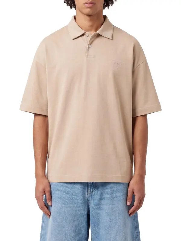 VISION OF SUPER Short-sleeved Cotton Polo Shirt With Two-button Placket - Beige