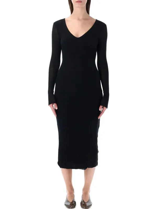 JAMES PERSE V-neck Cotton-cashmere Midi Sheath Dress - Black