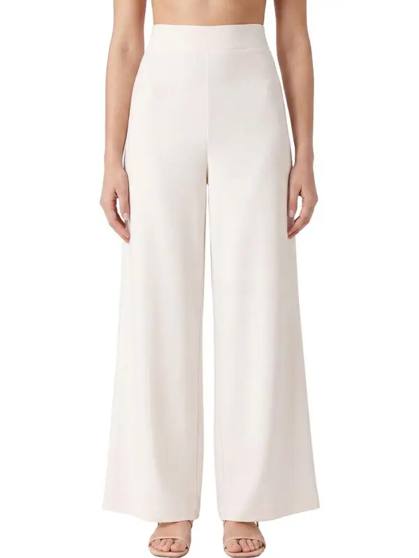 HANITA High-waisted Wide-leg Trousers In Polyester Crêpe - Cream