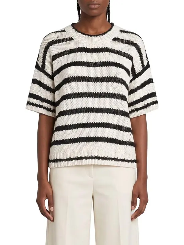 ROBERTO COLLINA Striped Cotton Crew-neck Pullover - Black