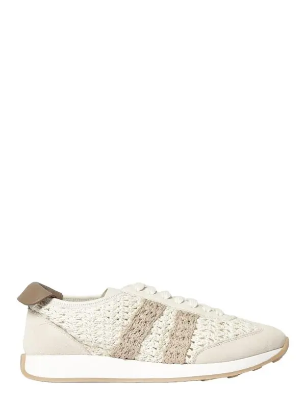 Fabiana Filippi Crochet Cotton And Suede Low Top Sneakers - Butter