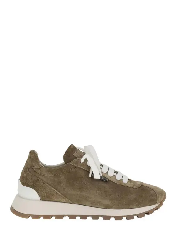 Brunello Cucinelli Embellished Lace-up Sneakers - Mud