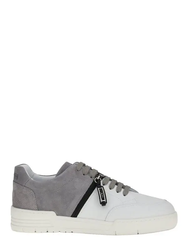 Moschino Leather And Suede Low Top Sneakers - Grey