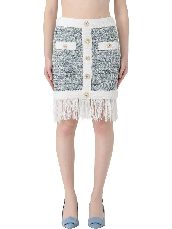 Balmain Textured Fringe Skirt - Gnawed Blue