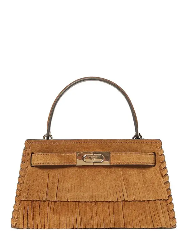 Tory Burch Suede Handbag With Fringe And Turn Lock Closure - Brown
