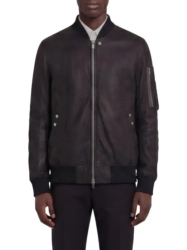 Rick Owens And Beige Lambskin Leather Bomber Jacket - Black