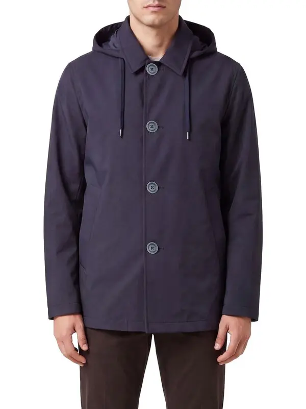 Herno Short Cotton Hooded Raincoat - Blue