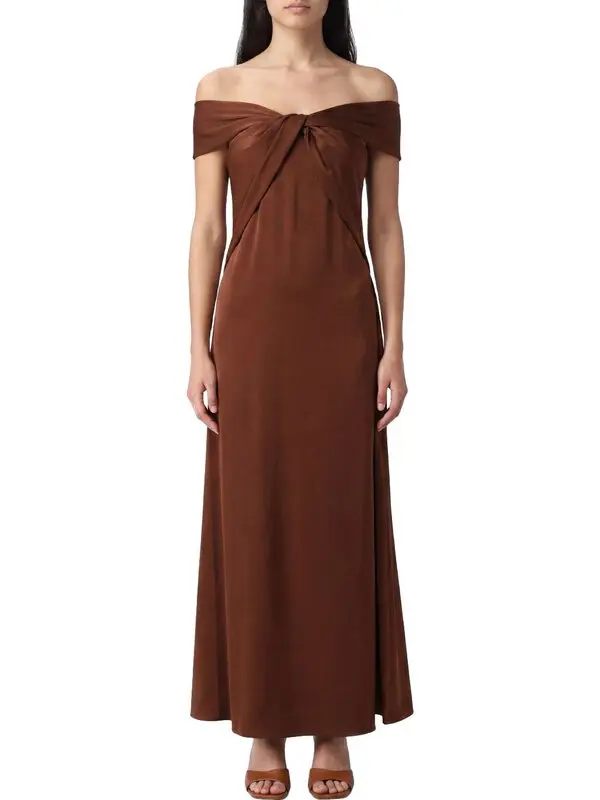 HANITA Off-the-shoulder A-line Gown In Viscose Blend - Brown