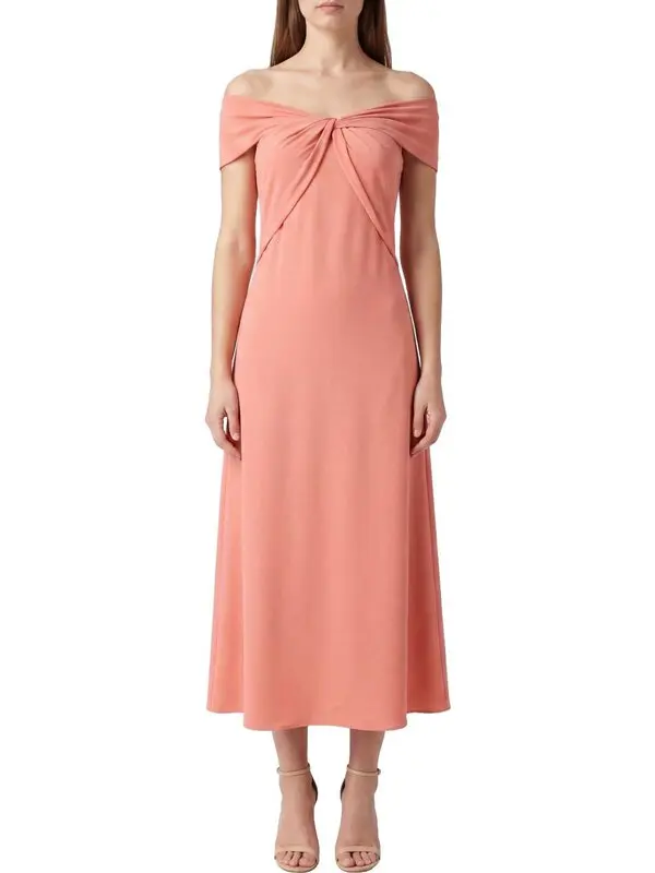 HANITA Off-the-shoulder A-line Gown In Viscose Blend - Pink