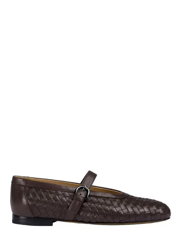 DOUCAL'S Woven Calfskin Mary Jane Flats With Adjustable Strap - Dark
