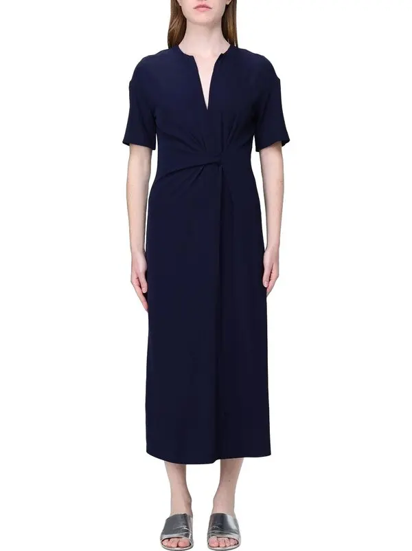MEIMEIJ Crepe Midi Dress With V-neck And Knot Detail - Blue