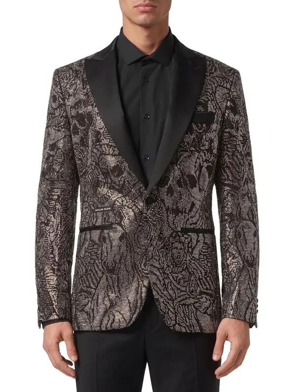 Philipp Plein Single-breasted Blazer With All-over Rhinestones - Black