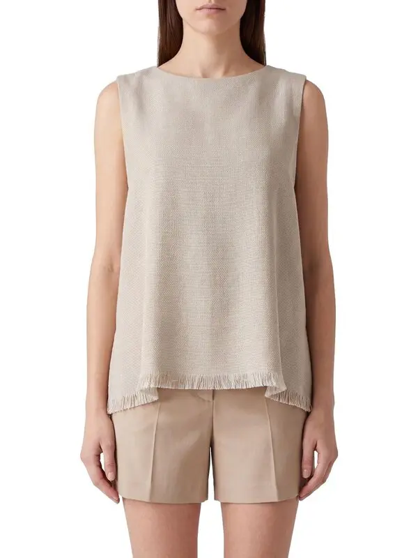 Max Mara Sleeveless Crewneck Top With Fringed Hem - Sand