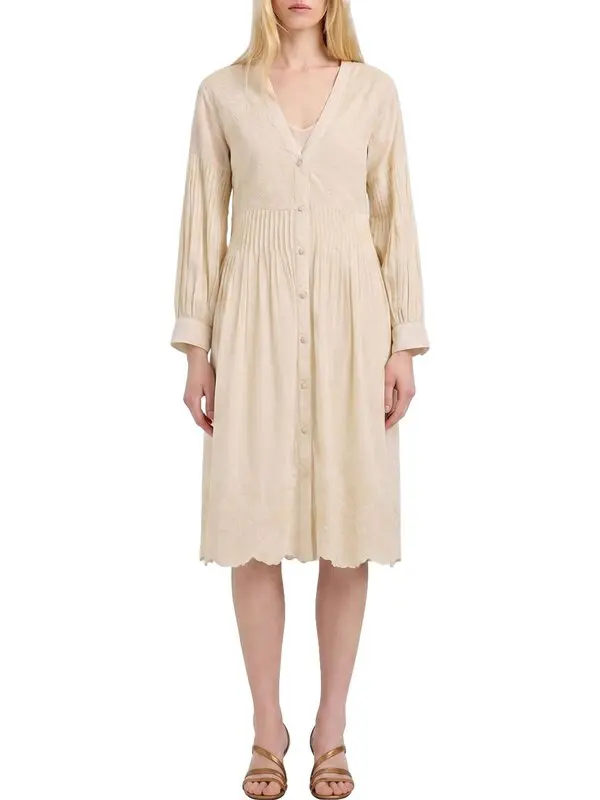 Momoni Long-sleeved Cotton Voile Midi Shirtdress - Beige