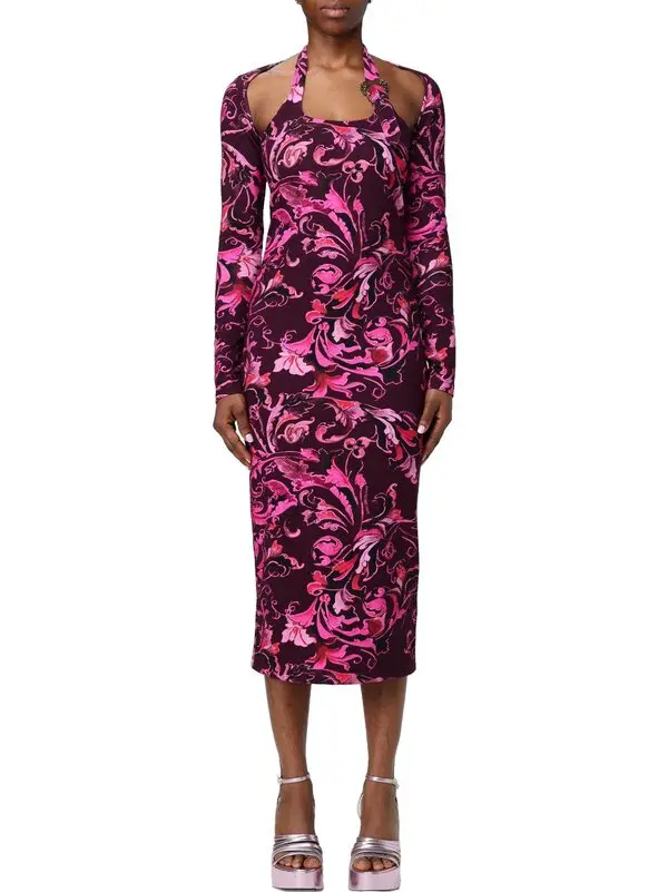 Versace Printed Long Sleeve Midi Dress - Violet