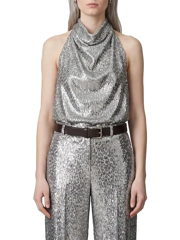 Stella McCartney Lurex Embroidered Animalier Top - Silver