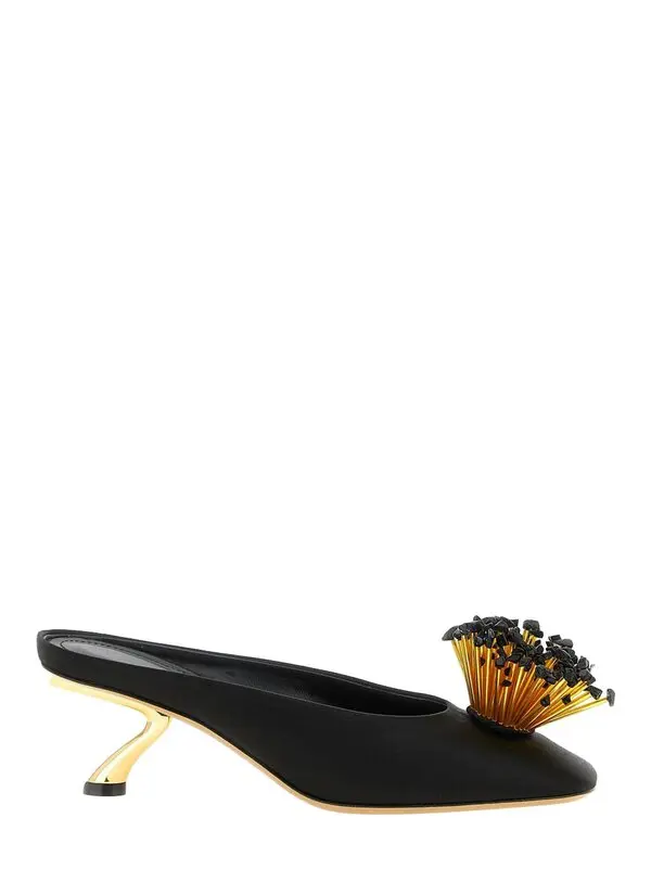 FERRAGAMO Embellished Satin Mules - Black