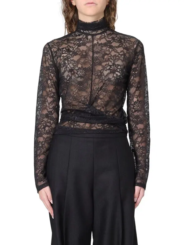SIMONA CORSELLINI Lace High Neck Long Sleeve Top - Black
