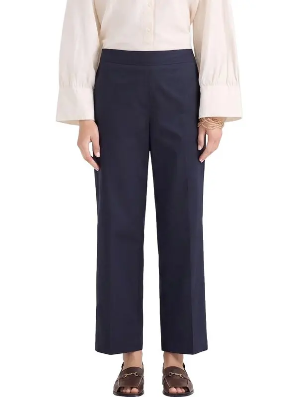 Momoni Cropped Cotton Trousers With Elasticated Drawstring Waist - Navy