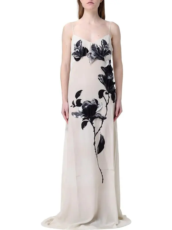 Ermanno Scervino Floral Print Silk Maxi Dress - Sand