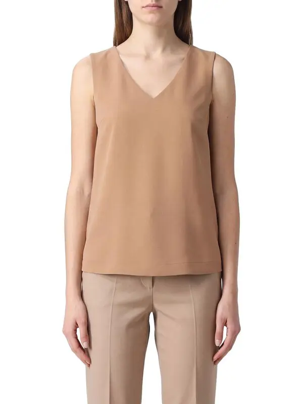 Herno Sleeveless V-neck Viscose Top - Camel