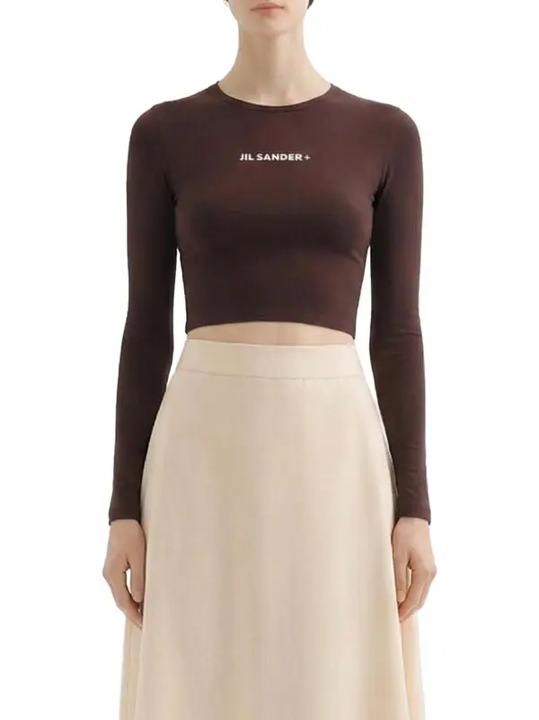 JIL SANDER Long Sleeve Cropped Top - Brown