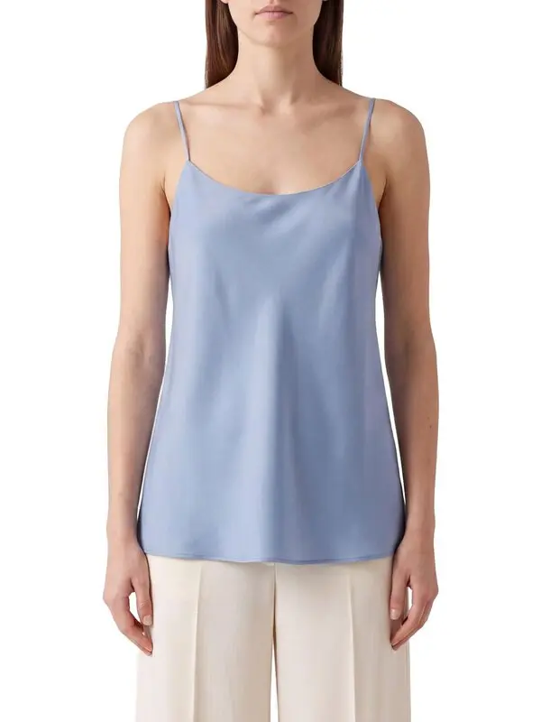 Herno Slim Fit Satin Top With Round Neck And Spaghetti Straps - Blue