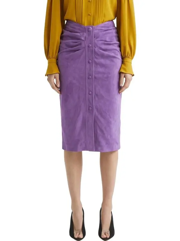 Valentino Garavani High-waisted Ruched Suede Pencil Skirt - Violet