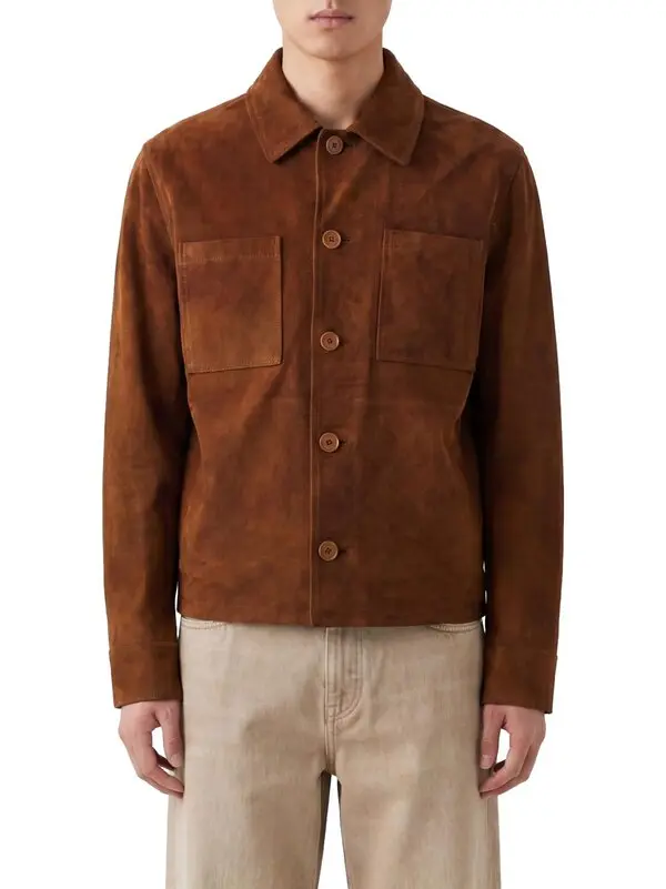 SALVATORE SANTORO Suede Shirt Jacket With Patch Pockets - Camel