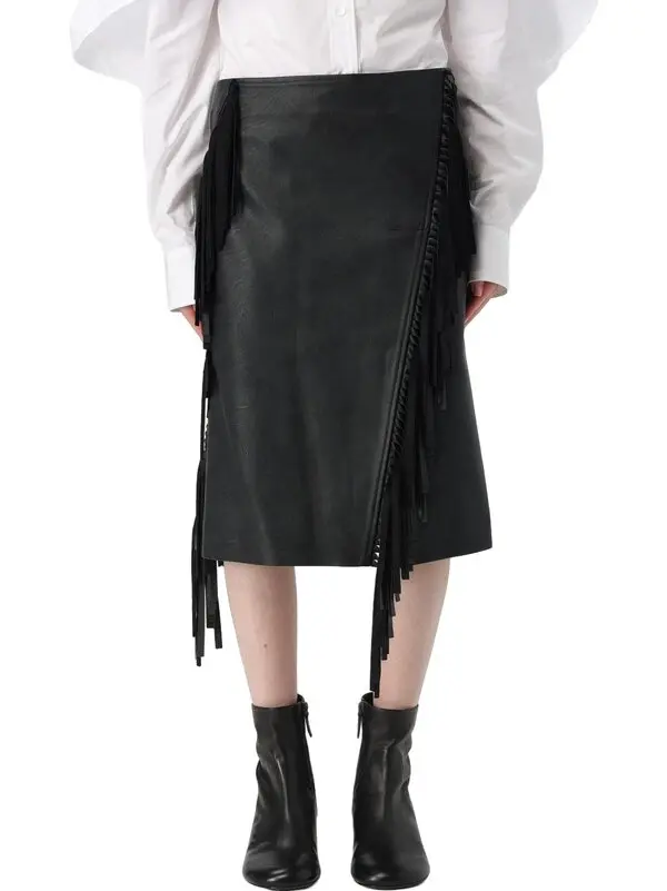 Stella McCartney Leather Skirt With Fringe Detailing - Black