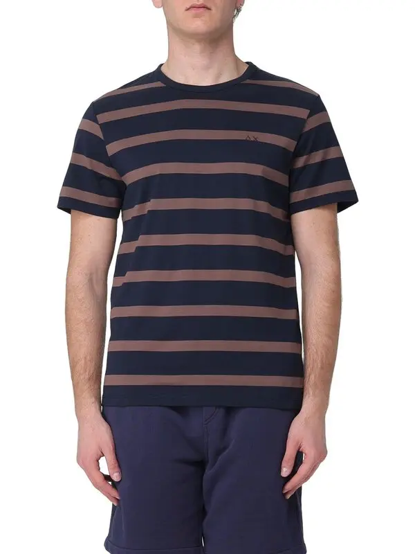 SUN 68 Striped Cotton T-shirt With Logo - Blue