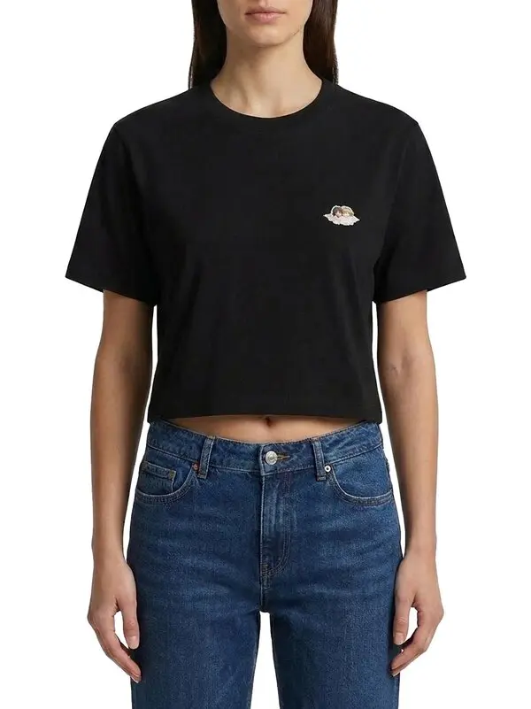 Fiorucci Cotton Crewneck Cropped T-shirt - Black 1