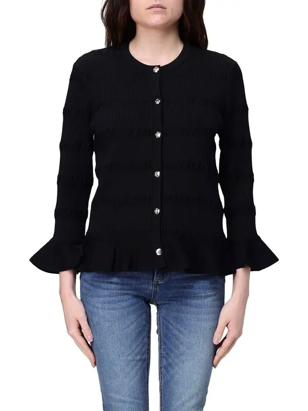 Liu Jo Viscose Cardigan With Ruffled Hem - Black