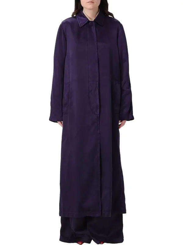 Dries Van Noten Long Cotton Blend Trench Coat - Blue