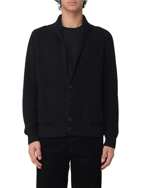 TOM FORD Ribbed Shawl Collar Cardigan - Black